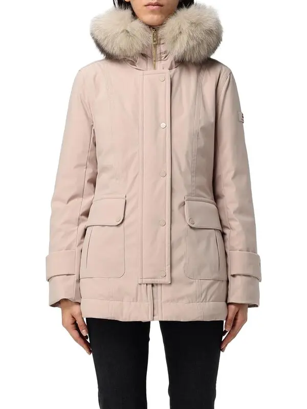 Peuterey Knee-length Polyester Parka With Shearling Hood And Applied Logo - Beige