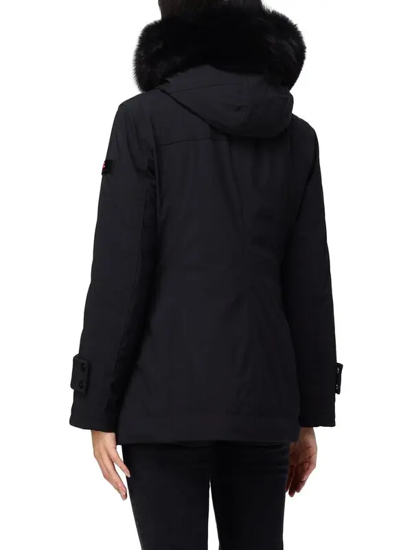 Peuterey Knee-length Polyester Parka With Shearling Hood And Applied Logo - Black