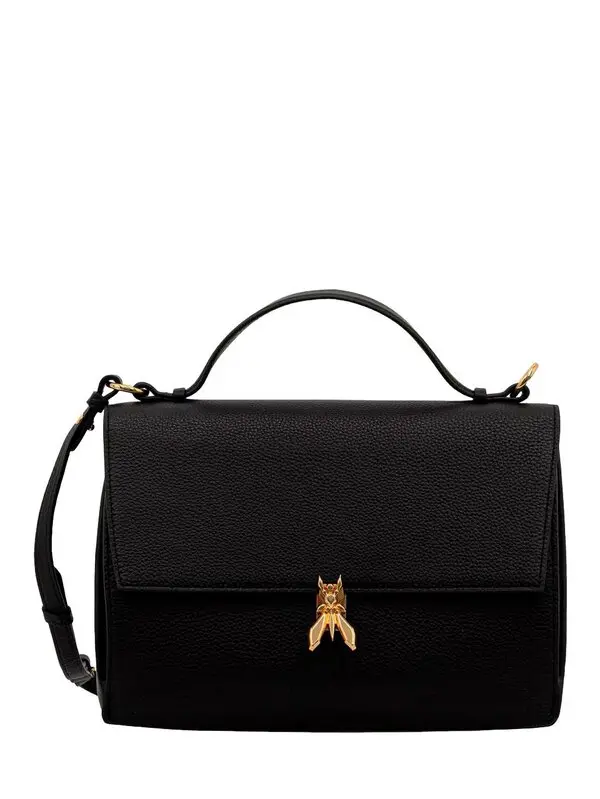 Patrizia Pepe Grained Leather Handbag With Fly Logo Buckle And Removable Strap - Black