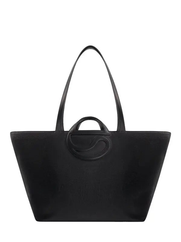Coperni C Cabas Flared Tote Bag In Cotton Blend With Cut-out Logo - Black