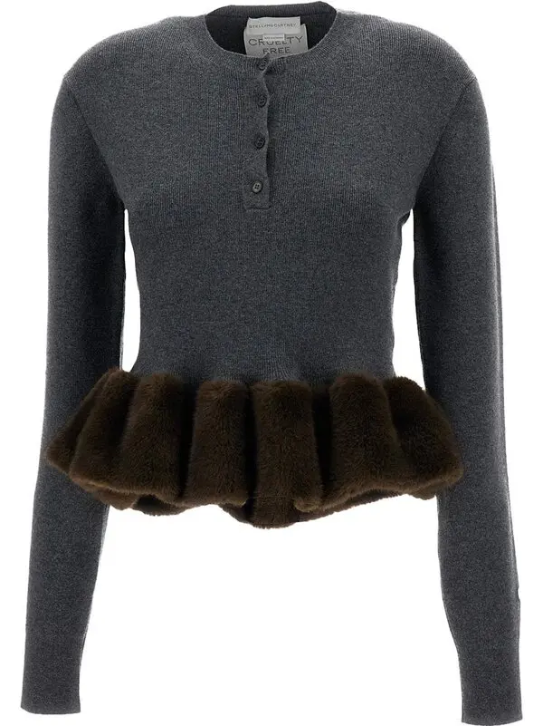 Stella McCartney Wool Blend Cardigan With Peplum Hem - Multicolor
