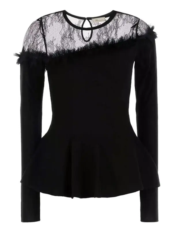 Blumarine Lace-insert Peplum Sweater - Black