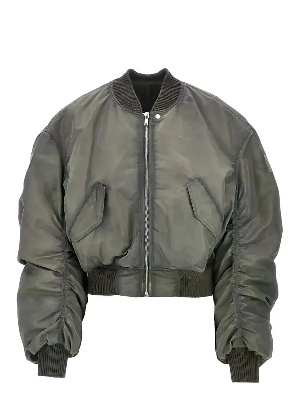 Rick Owens Secchia Flight Cropped Ruched-sleeve Bomber Jacket - Grey