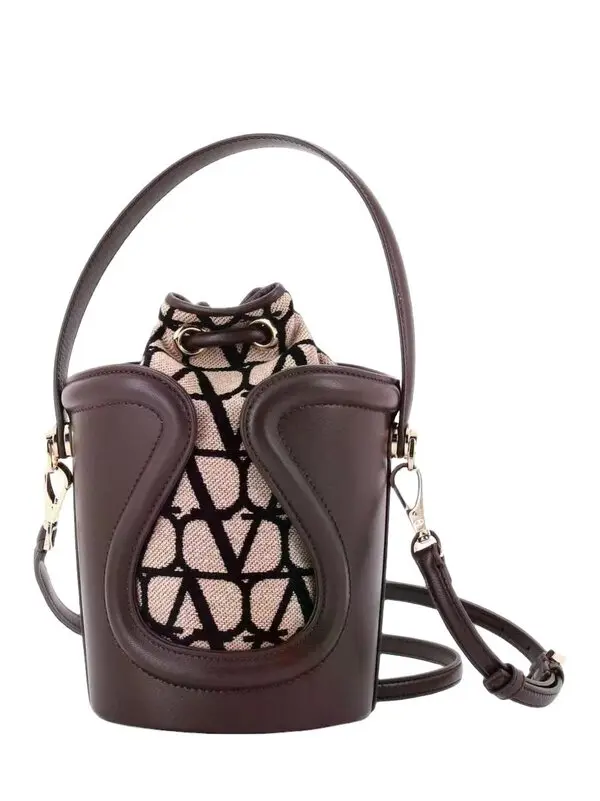 Valentino Garavani La Cinquieme Toile Iconograph Fabric With Leather Bucket Bag - Brown