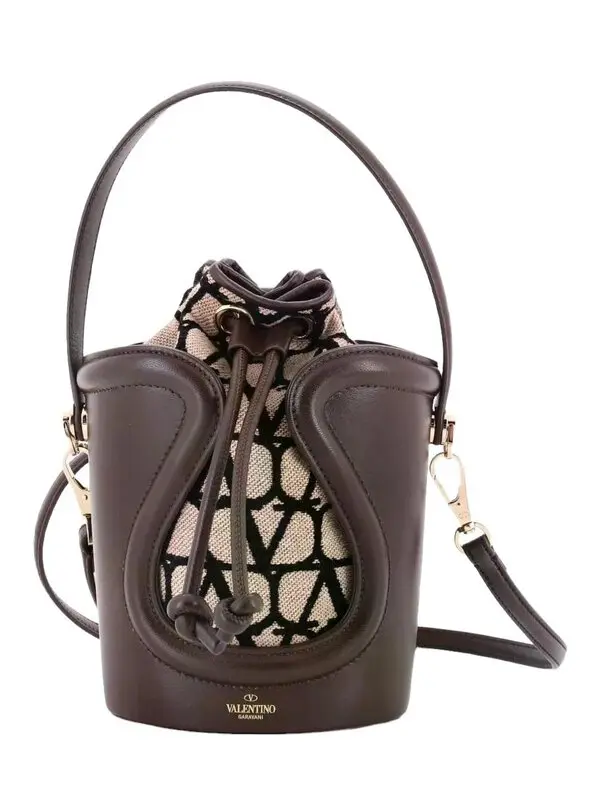 Valentino Garavani La Cinquieme Toile Iconograph Fabric With Leather Bucket Bag - Brown