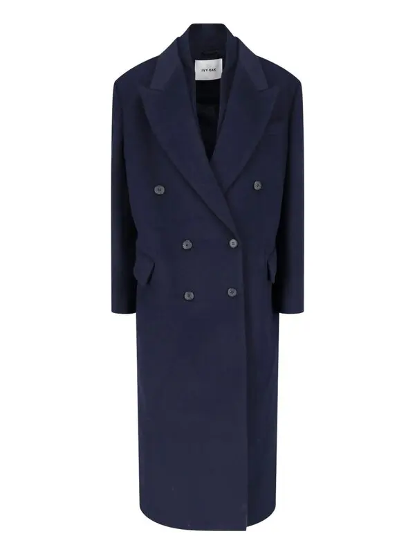 IVY OAK Double-breasted Long Coat - Blue