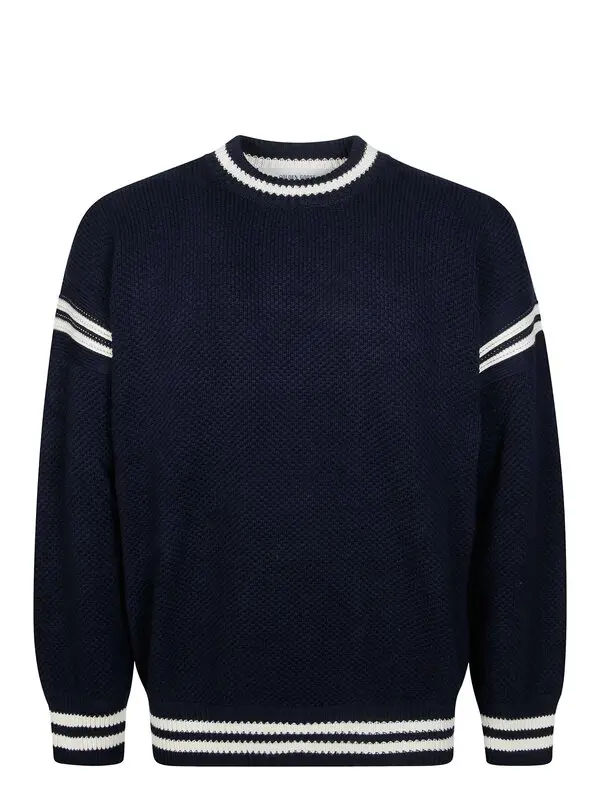 GOLDEN GOOSE Cotton Waffle-knit Sweater With Embroidered Detail - Blu