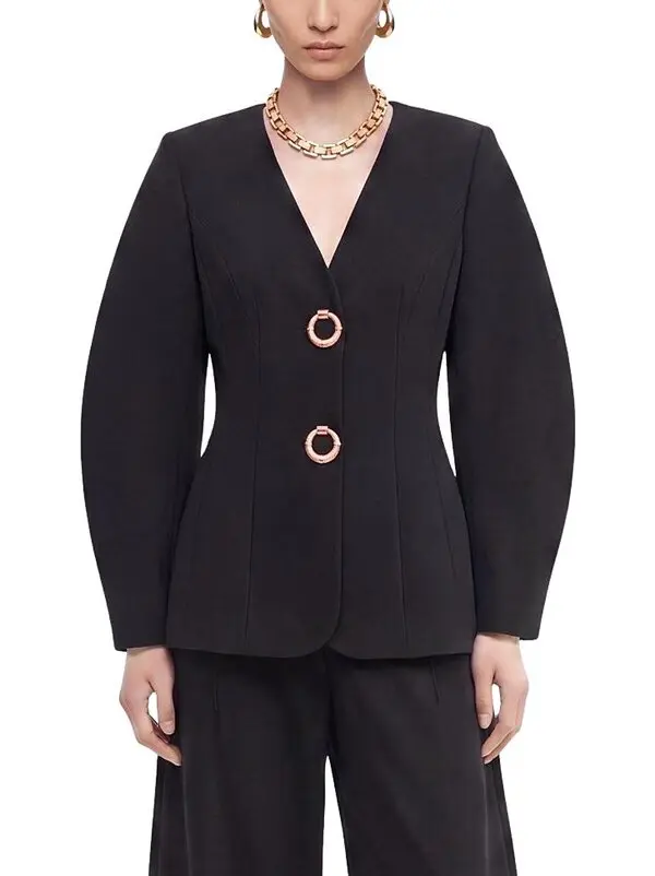 NOCTURNE Ring Button Wrap Front Jacket - Black