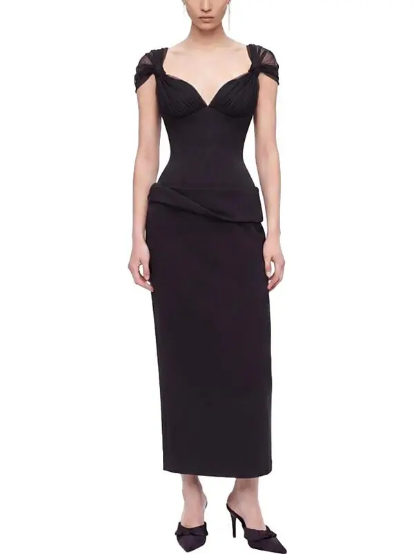 NOCTURNE Boned Sweetheart Peplum Midi Dress - Black