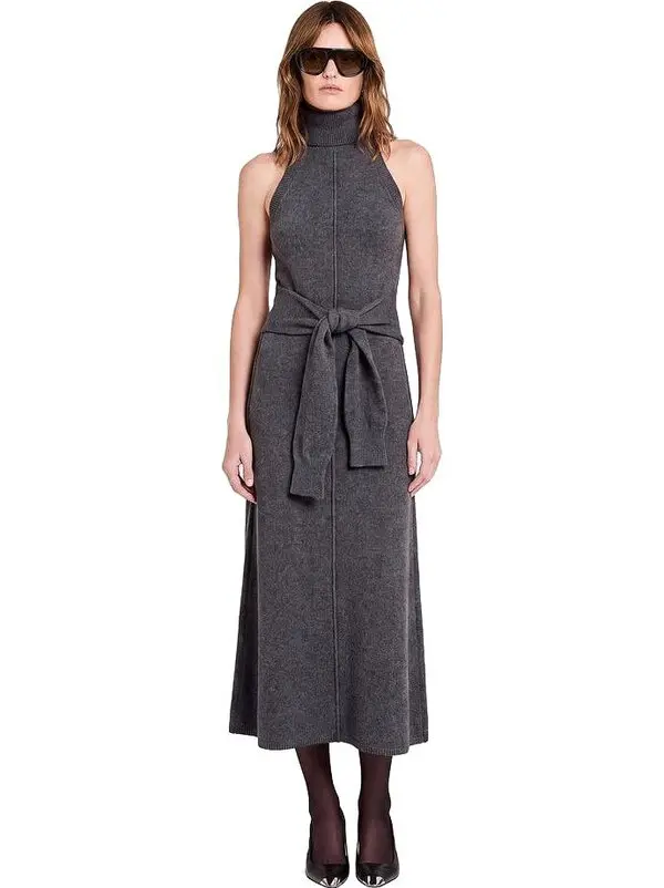 NICHOLAS Zinnia Rollneck Tie Waist Dress - Charcoal