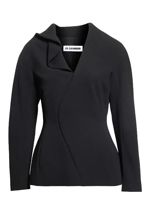 JIL SANDER Asymmetric Draped Fitted Virgin Wool Jacket - Black