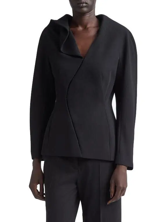 JIL SANDER Asymmetric Draped Fitted Virgin Wool Jacket - Black
