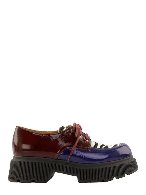 Chie Mihara Qamba49 Zebra Print Patent Leather Lace-up Oxford - Navy