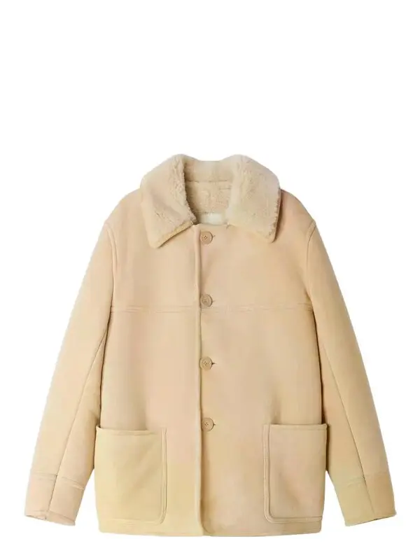 Sandro Shearling Leather Jacket - Neutrals