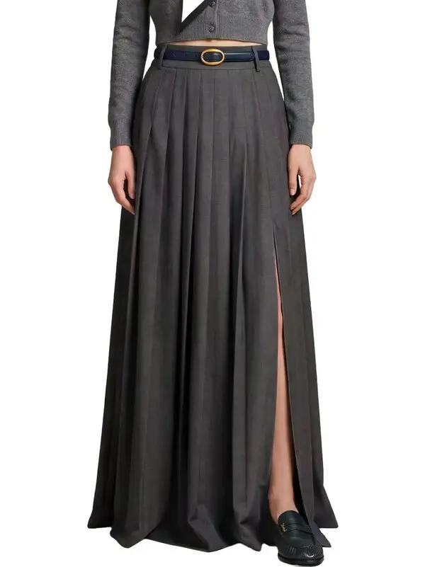 SUTTON NEW YORK Pleated Side-slit Maxi Skirt - Grey