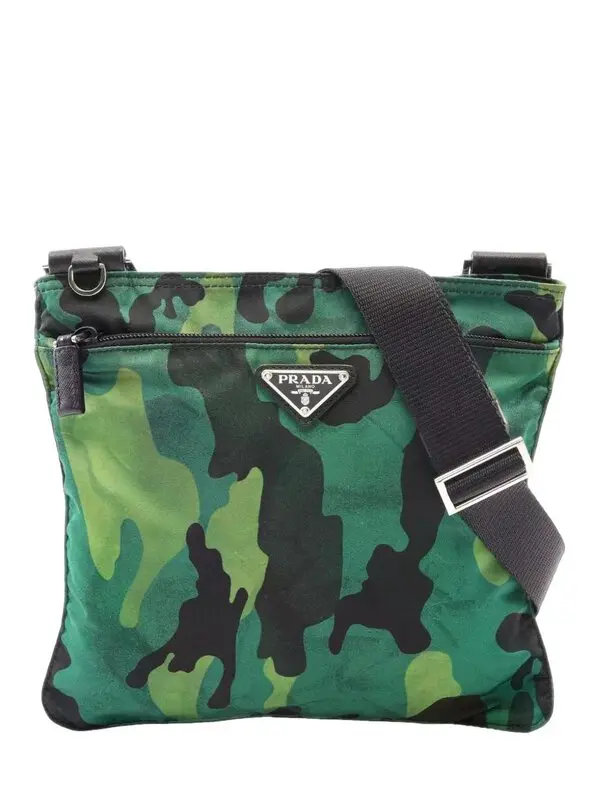 Prada 2010s Triangle Logo Camouflage Shoulder Bag - Green