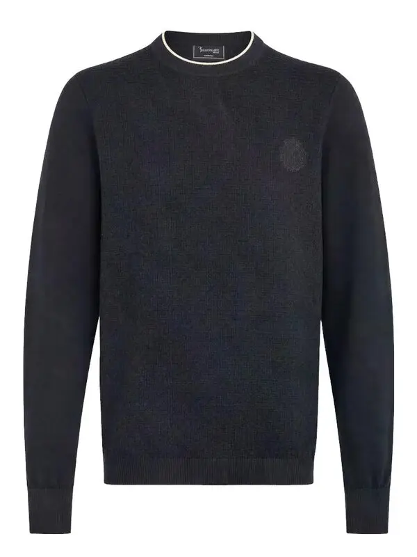 BILLIONAIRE Crest-embroidered Basket-weave Sweater - Blue