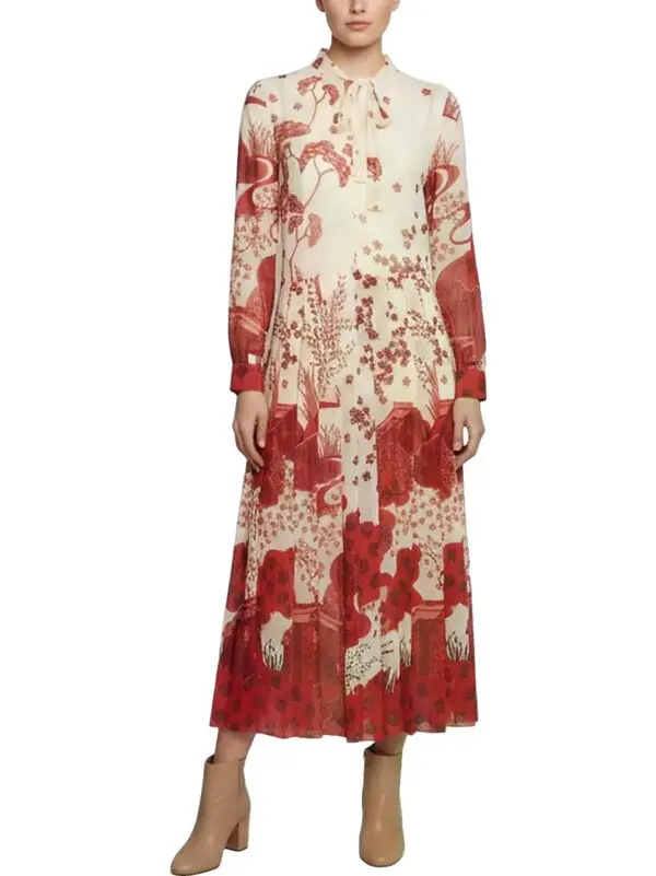 Red Valentino Pleated Midi Dress - Neutrals