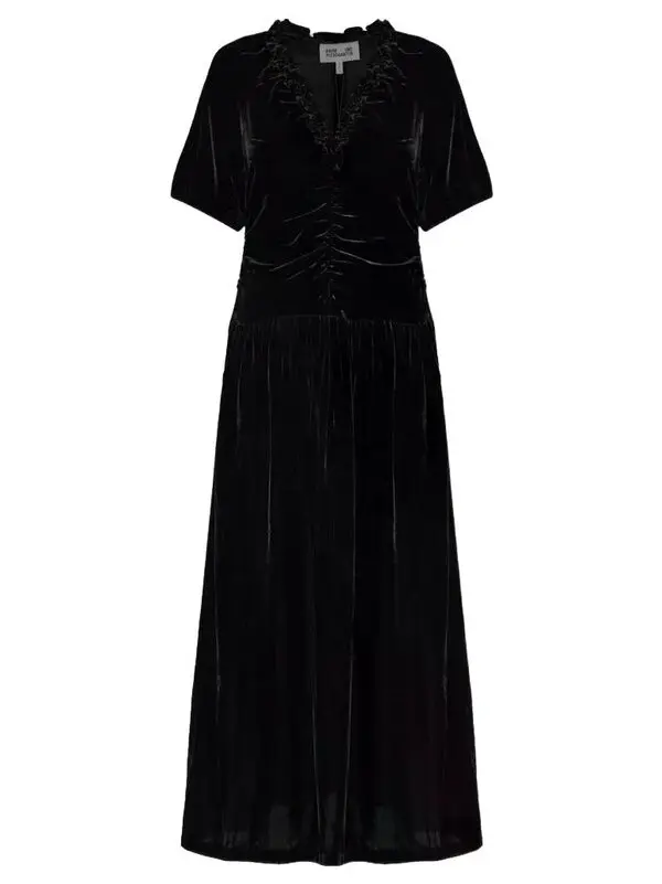 Baum Und Pferdgarten Abelline Ruffled Velvet Maxi Dress - Black