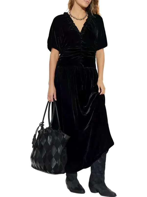 Baum Und Pferdgarten Abelline Ruffled Velvet Maxi Dress - Black