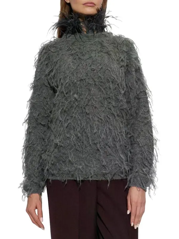 Fabiana Filippi Ostrich Feather-trim Sweater - Grey