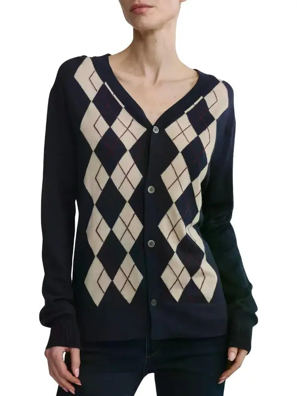 DL1961 Argyle V-neck Cardigan - Blue