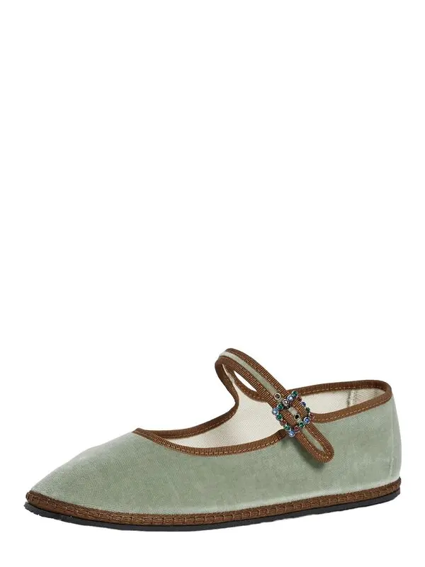 VIBI VENEZIA Velvet Mary Janes With Swarovski Buckle - Salvia