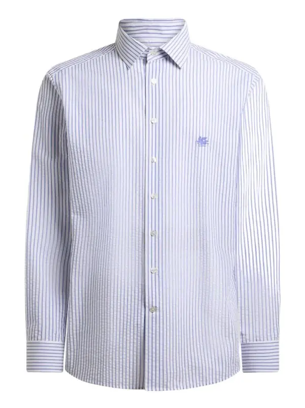 Etro Striped Cotton Seersucker Shirt - Blue