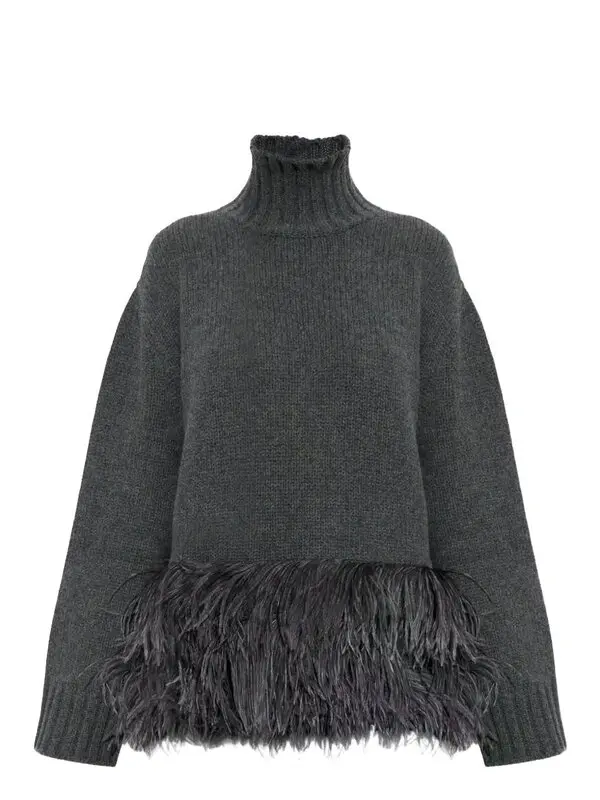 Fabiana Filippi Feather-trim Turtleneck Sweater - Grey
