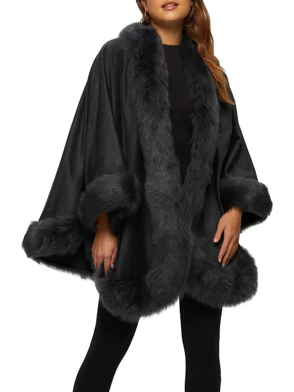 Gorski Cashmere Cape With Genuine Shearling Trim - Anthracite