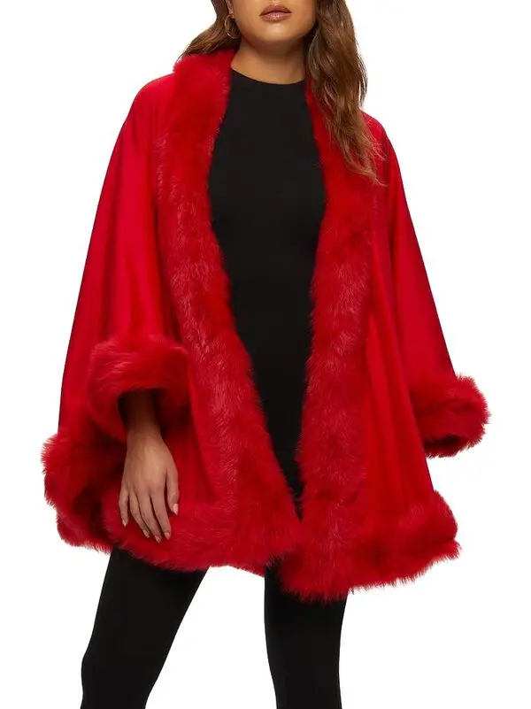 Gorski Cashmere Cape With Genuine Shearling Trim - Red