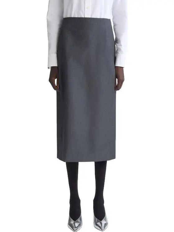 JIL SANDER Straight Wool & Mohair Midi Skirt - Fog