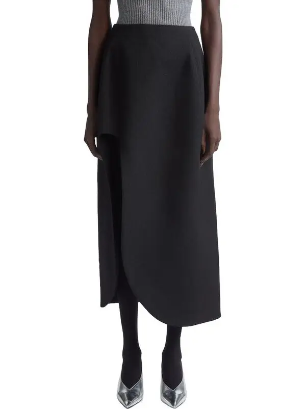 JIL SANDER Sculpted Virgin Wool Midi Skirt - Black