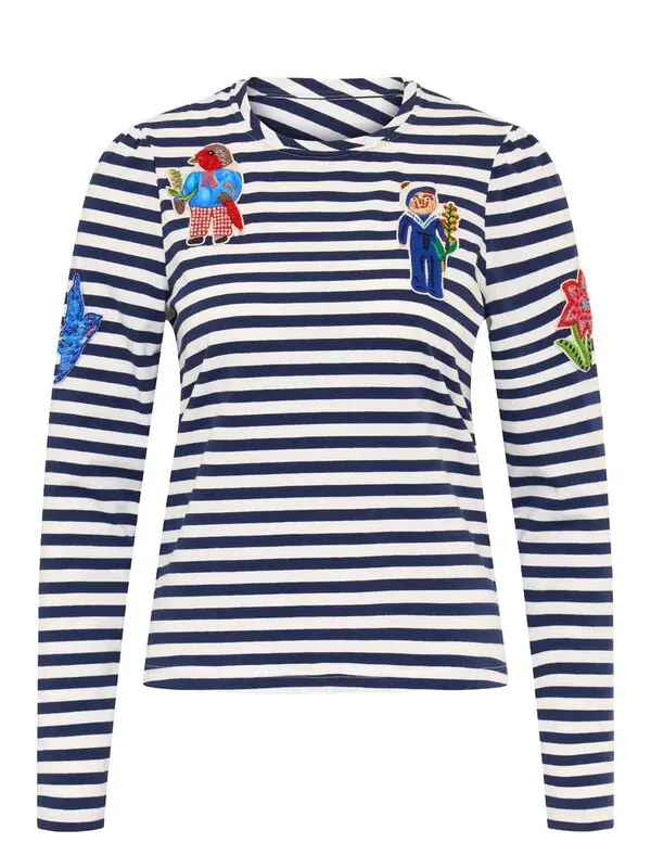 MAISON COMMON Striped Jersey T-shirt With Application - Navy/midnight