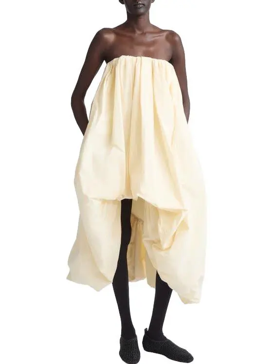JIL SANDER Strapless Draped Midi Dress - Eggshell