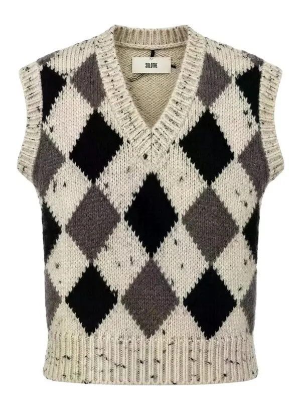 SOLOTRE Argyle-knit V-neck Sweater - Neutrals