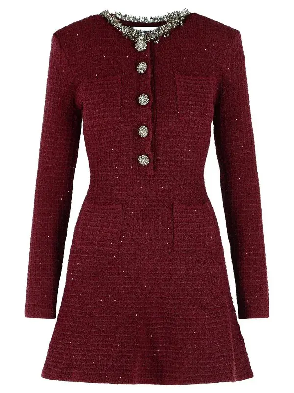SELF-PORTRAIT Burgundy Cotton Blend Mini Dress - Multicolor