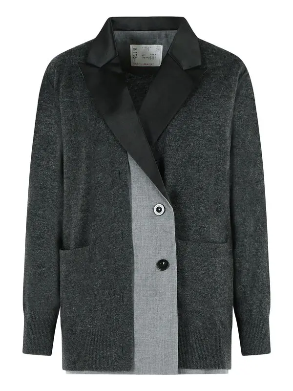 Sacai Grey Wool Cardigan - Gray