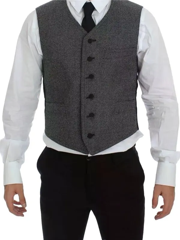 Dolce & Gabbana Textured-finish V-neck Waistcoat - Grey