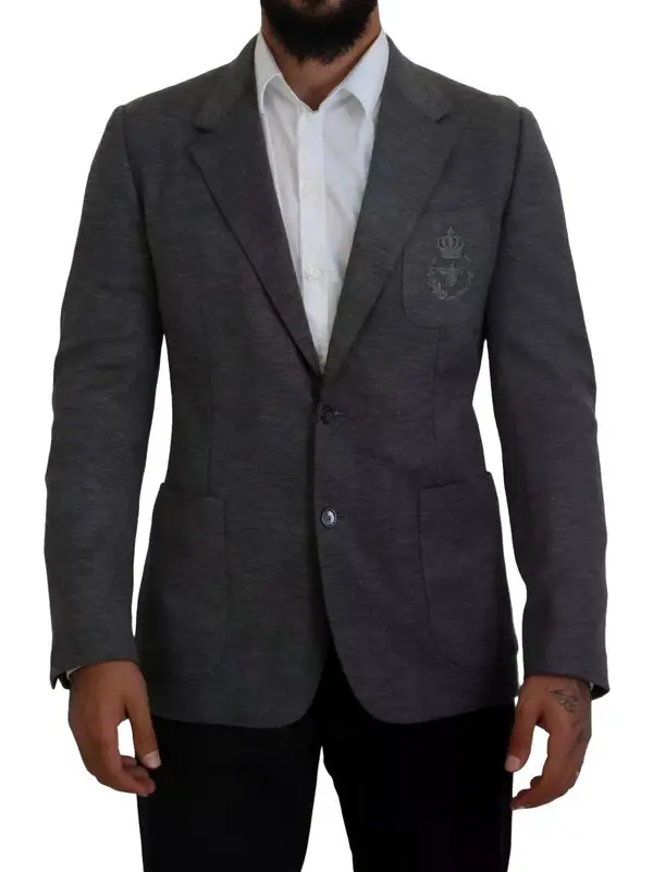 Dolce & Gabbana Embroidered-logo Wool Blazer - Grey