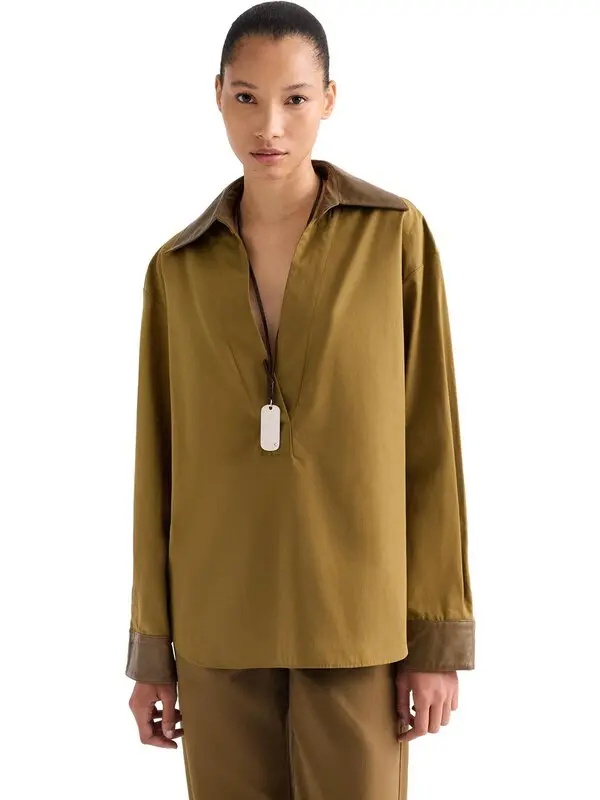 TWP A Case Of You Combo Top In Cotton Shirting - Kangaroo