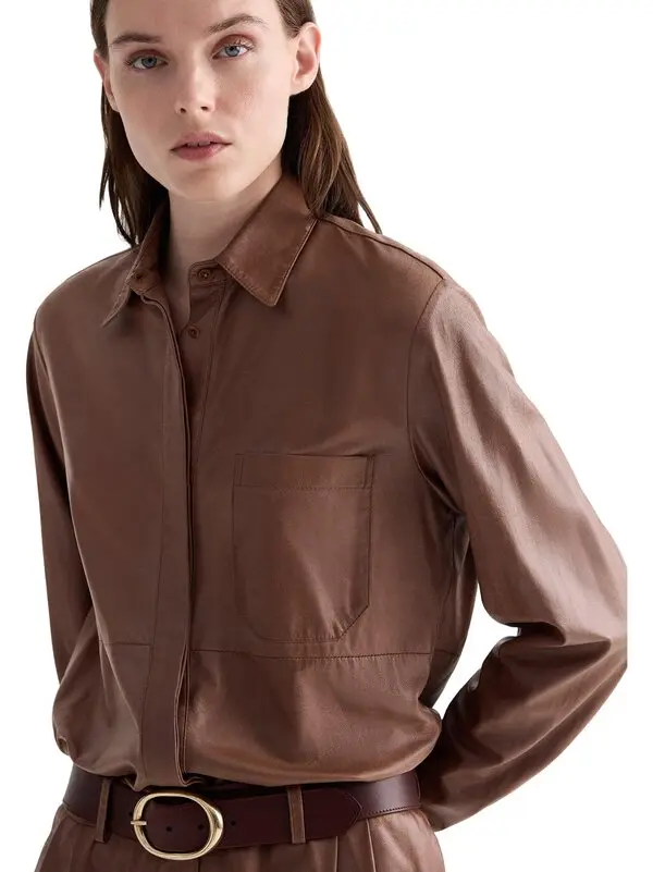 TWP Cowboy Update Shirt In Paper Leather - Pinecone