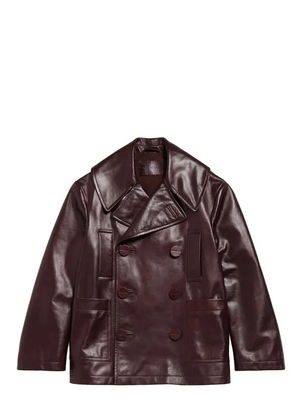 Balenciaga Leather Peacoat - Red