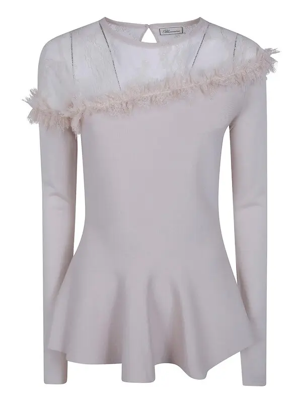 Blumarine Sweater With Lace - Beige