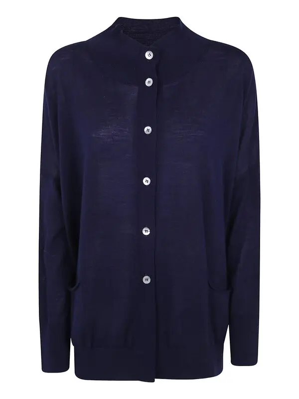 LABORATORIO Cardigan High Neck "oversize High Neck Cardigan With Pocke - Blue