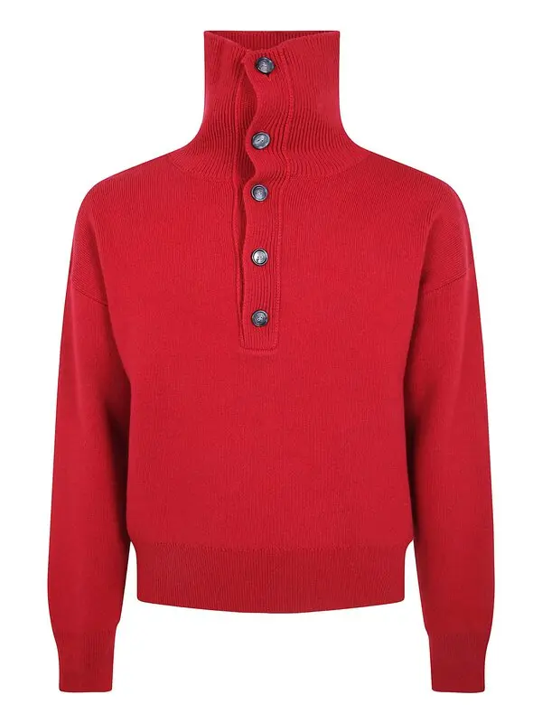 AMI Paris Sweater High Buttoned Collar - Red