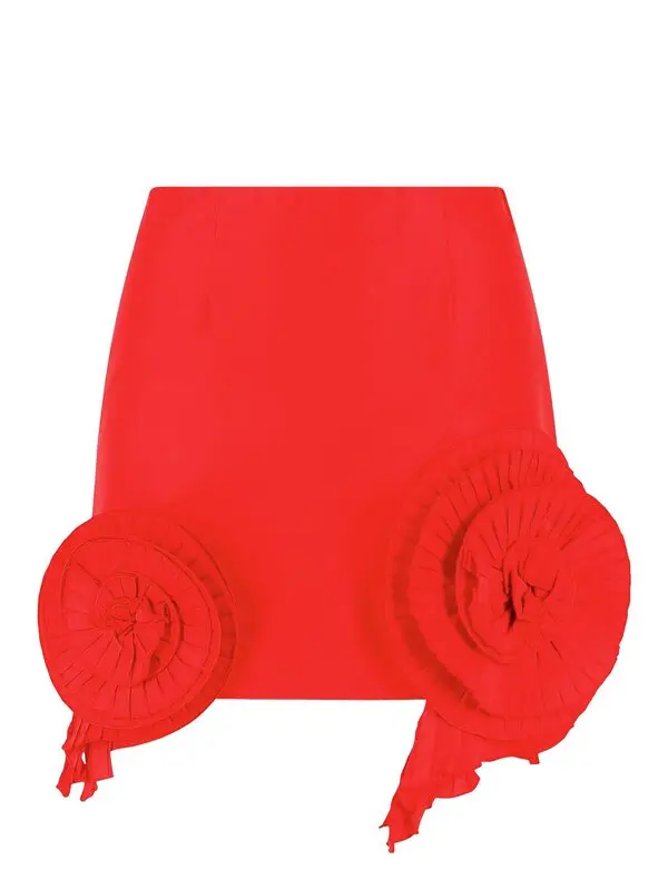 Blumarine Short Taffeta Skirt With '3d' Roses - Red