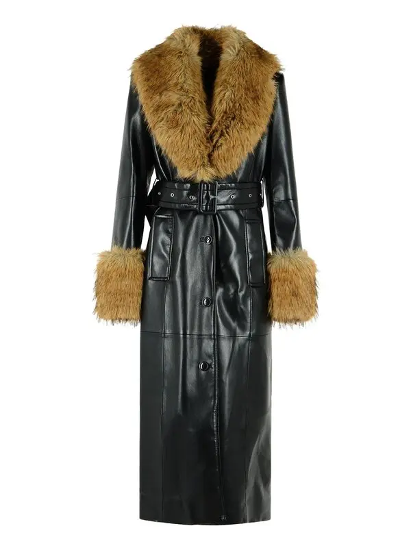STAND STUDIO Estella' Faux Leather Trench Coat - Black