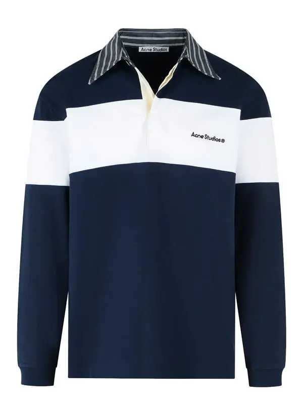 Acne Studios Polo Shirt In Navy And White Jersey Fished Cotton - Blue