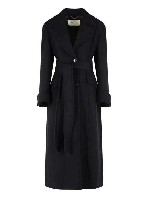 Blumarine Long Cloth Coat With Belt - Black